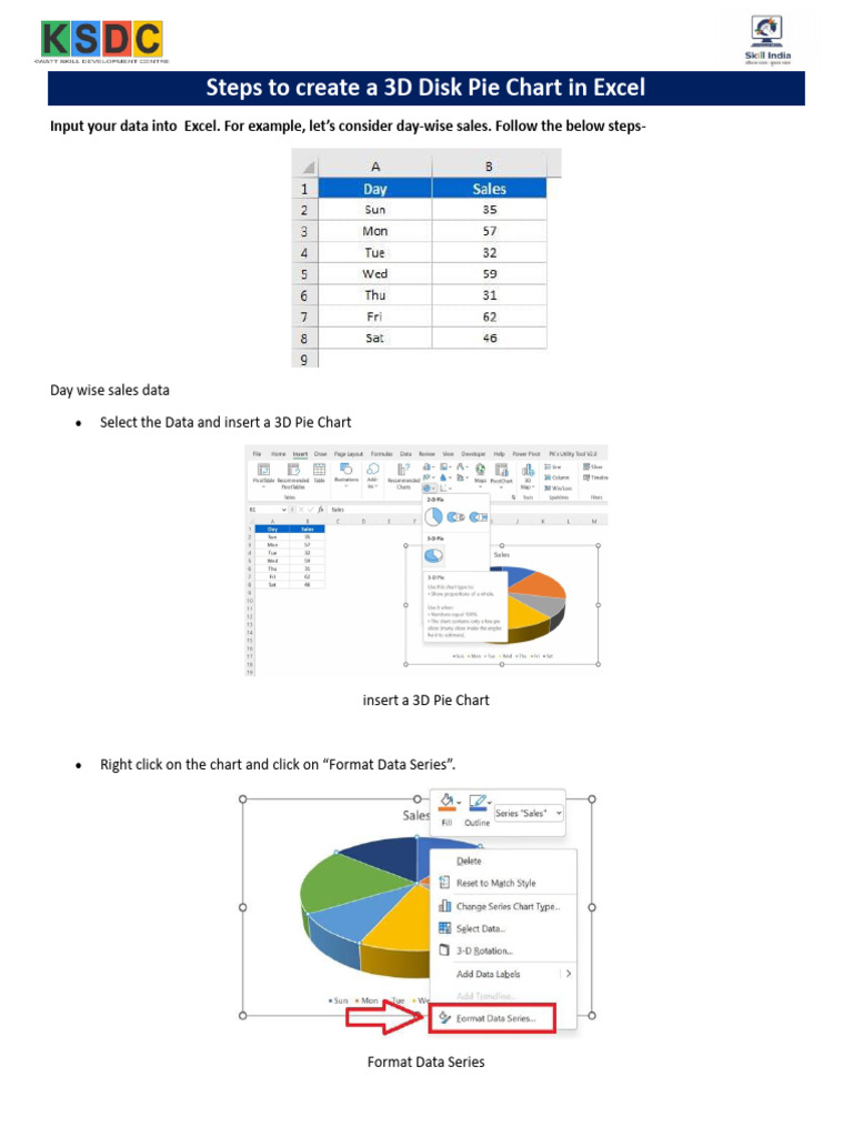 Steps To Create A 3D Disk Pie Chart in Excel | PDF