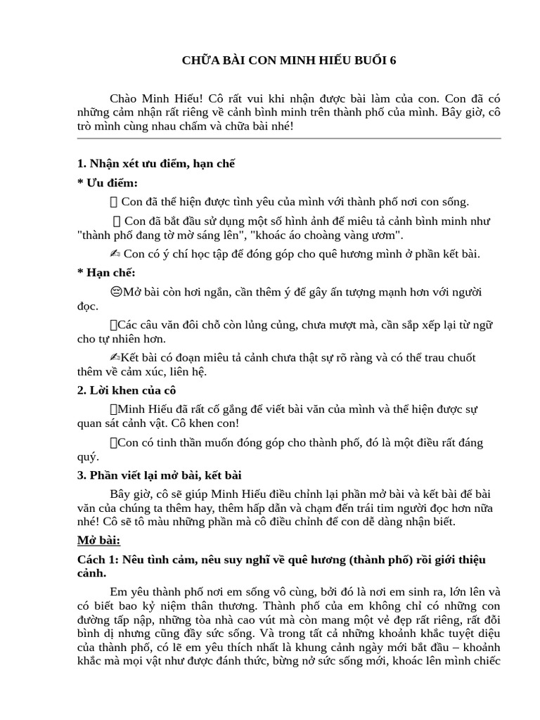 Chữa Bài Con Minh Hiếu Buổi 6 | PDF