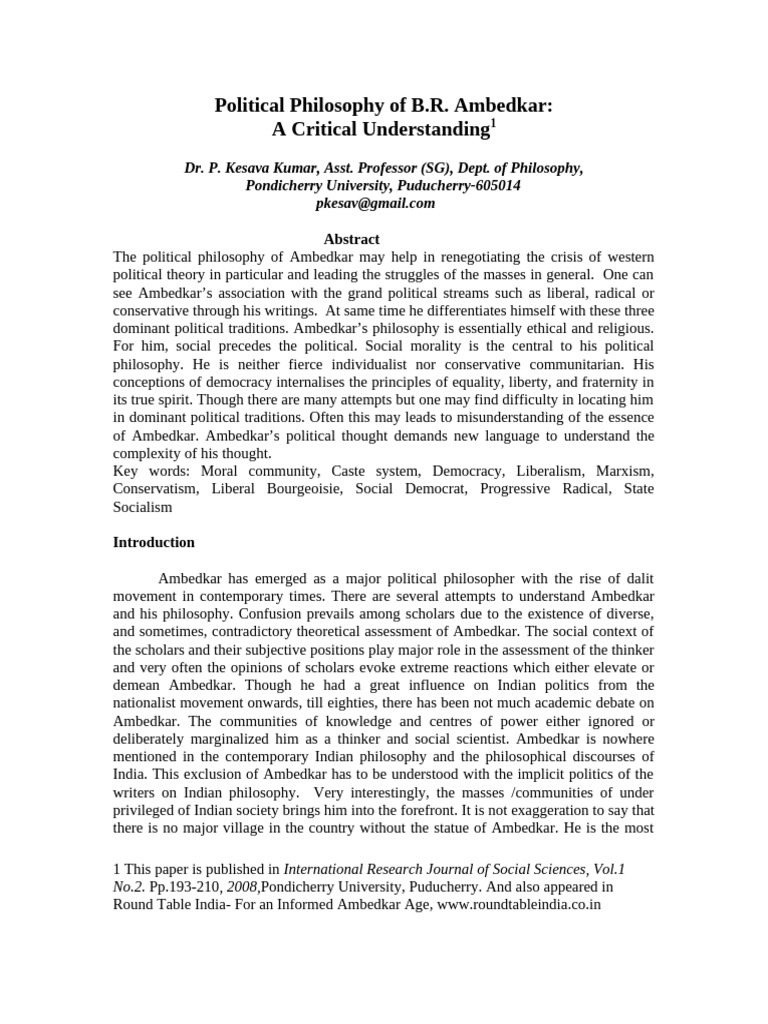 Political Philosophy of B R Ambedkar A C | PDF | Marxism | Political ...