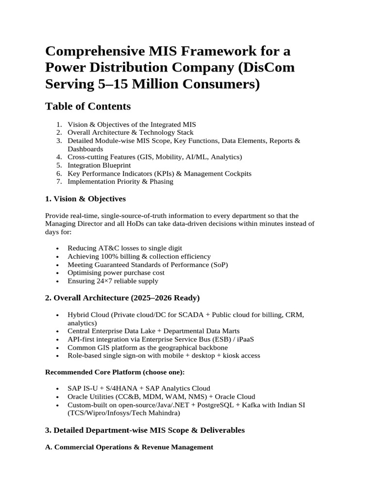 Comprehensive MIS Framework For A Power Distribution Company | PDF ...