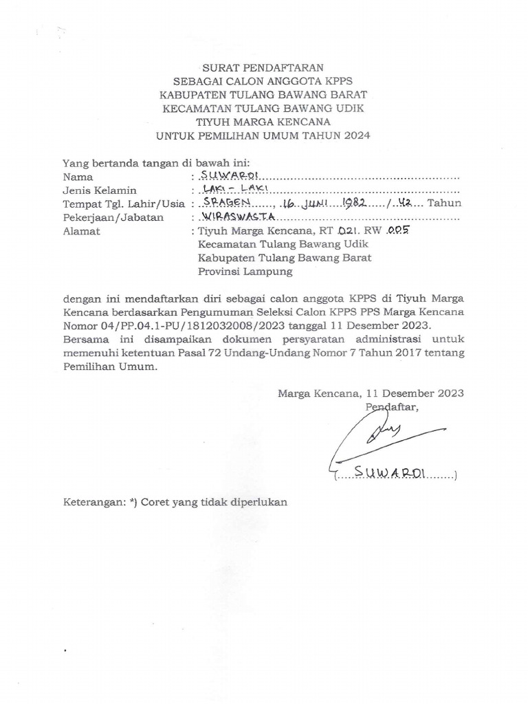 Suwardi Surat Pendaftaran | PDF
