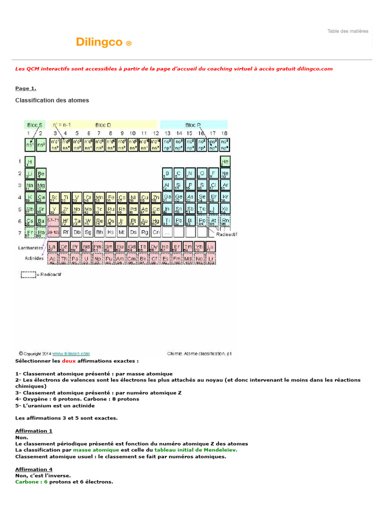 Classification des atomes et électrons de valence | PDF | Liaison ...