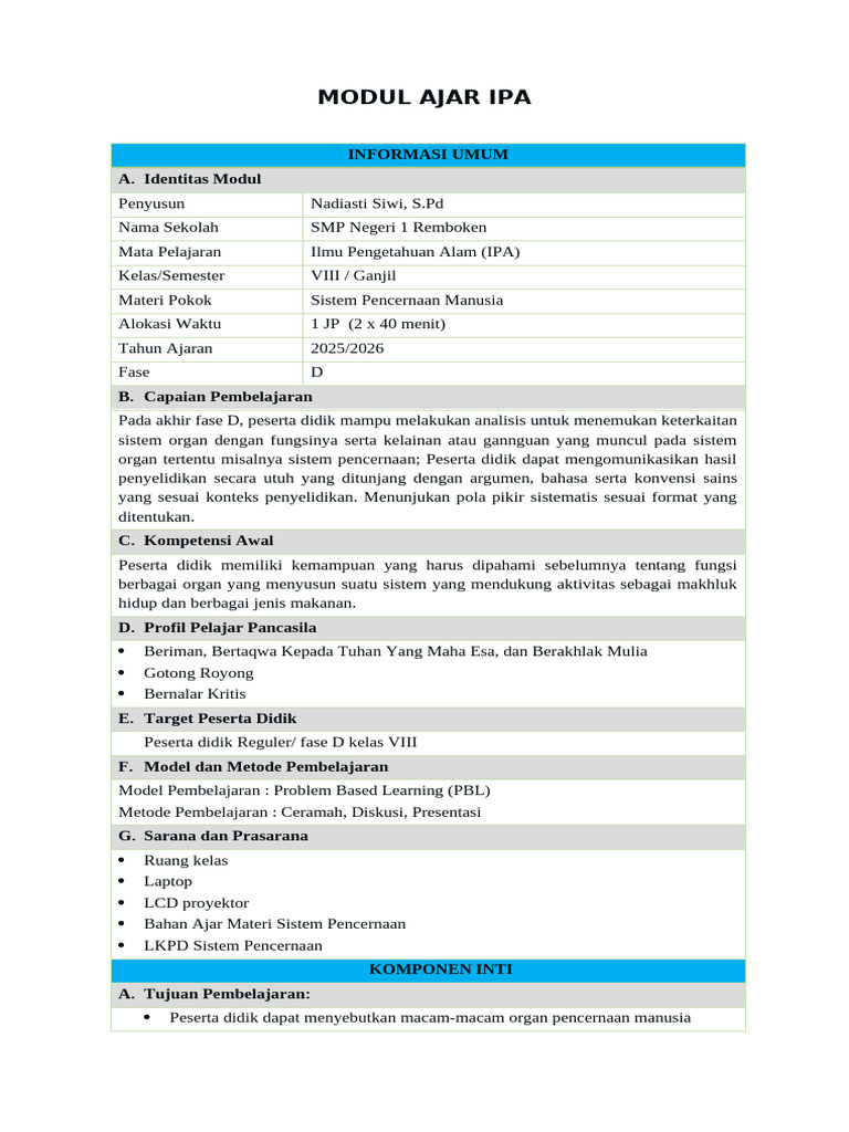 MODUL AJAR IPA Besok | PDF