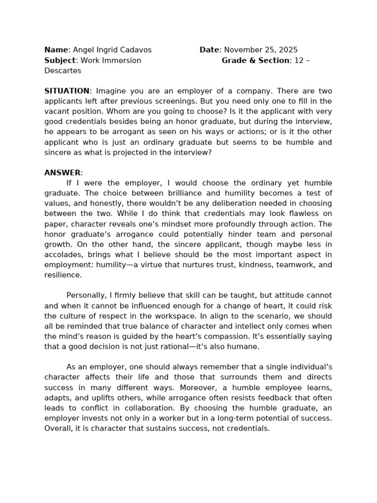 Work Immersion Activity 2 | PDF