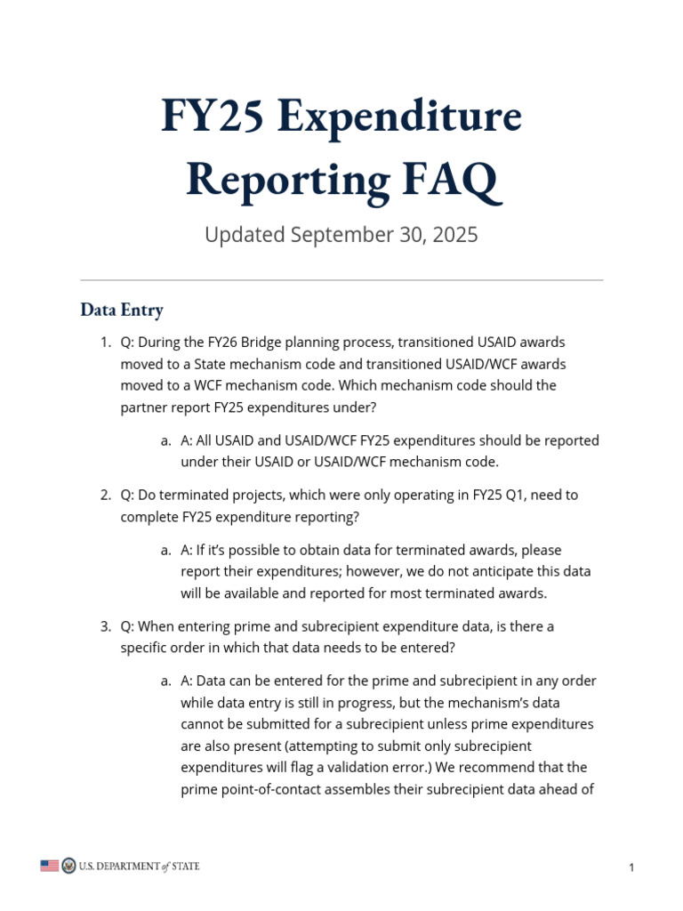 FY25 Expenditure Reporting FAQ - 9.30.25 | PDF | Information Technology ...