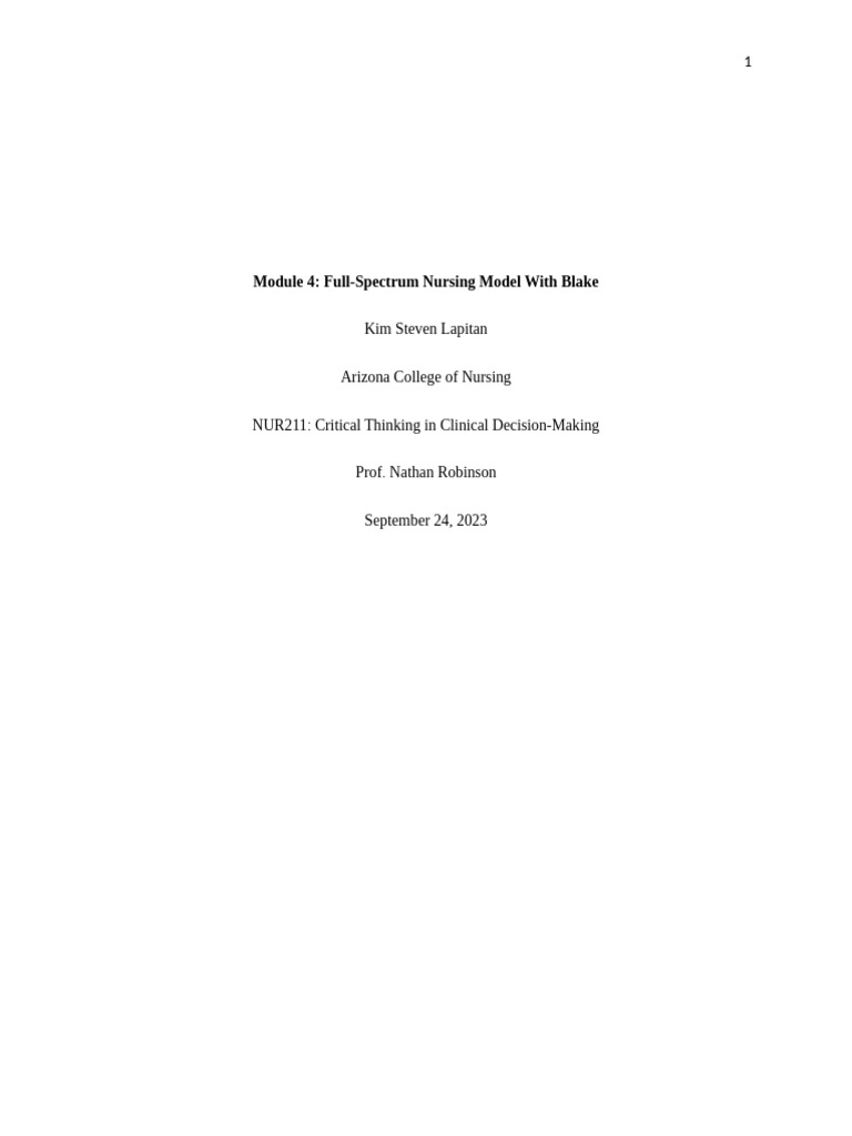 Full-Spectrum Nursing Model With Blake | PDF | Chronic Condition | Kidney