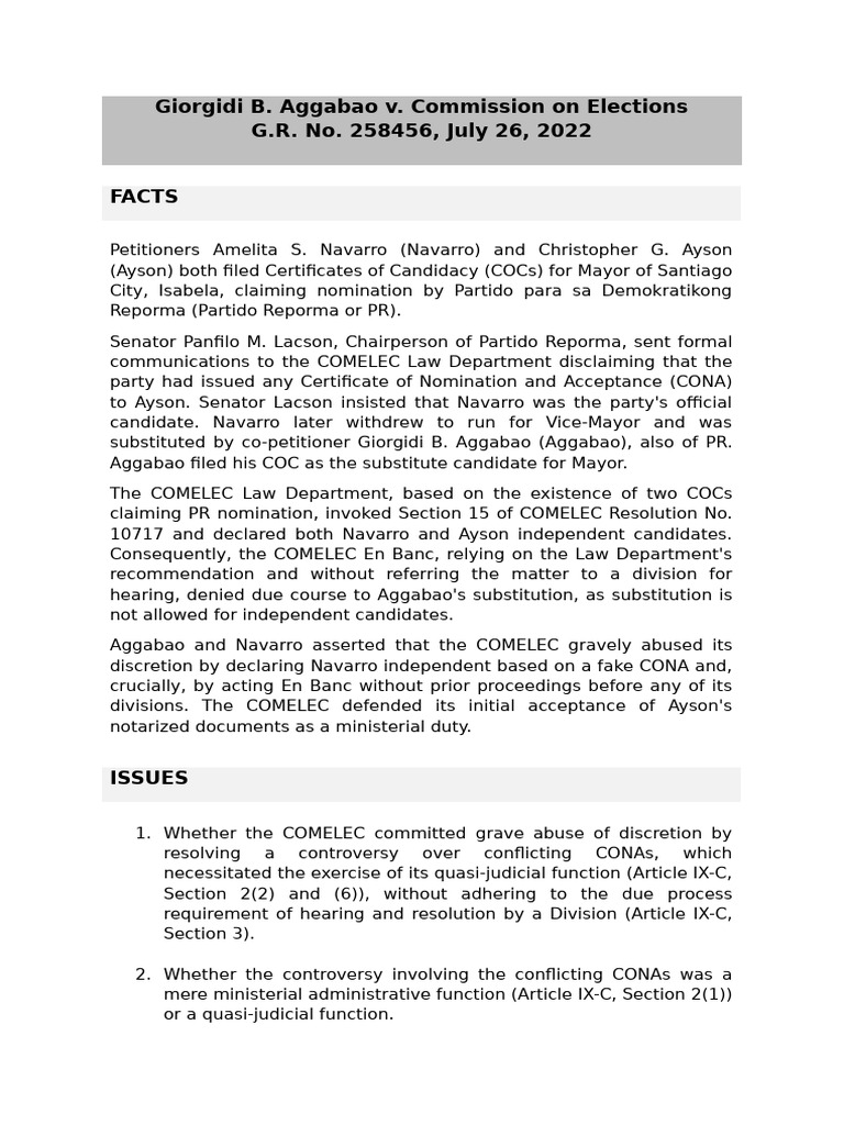 Article 9 - Aggabao vs. COMELEC | PDF | Commission On Elections ...