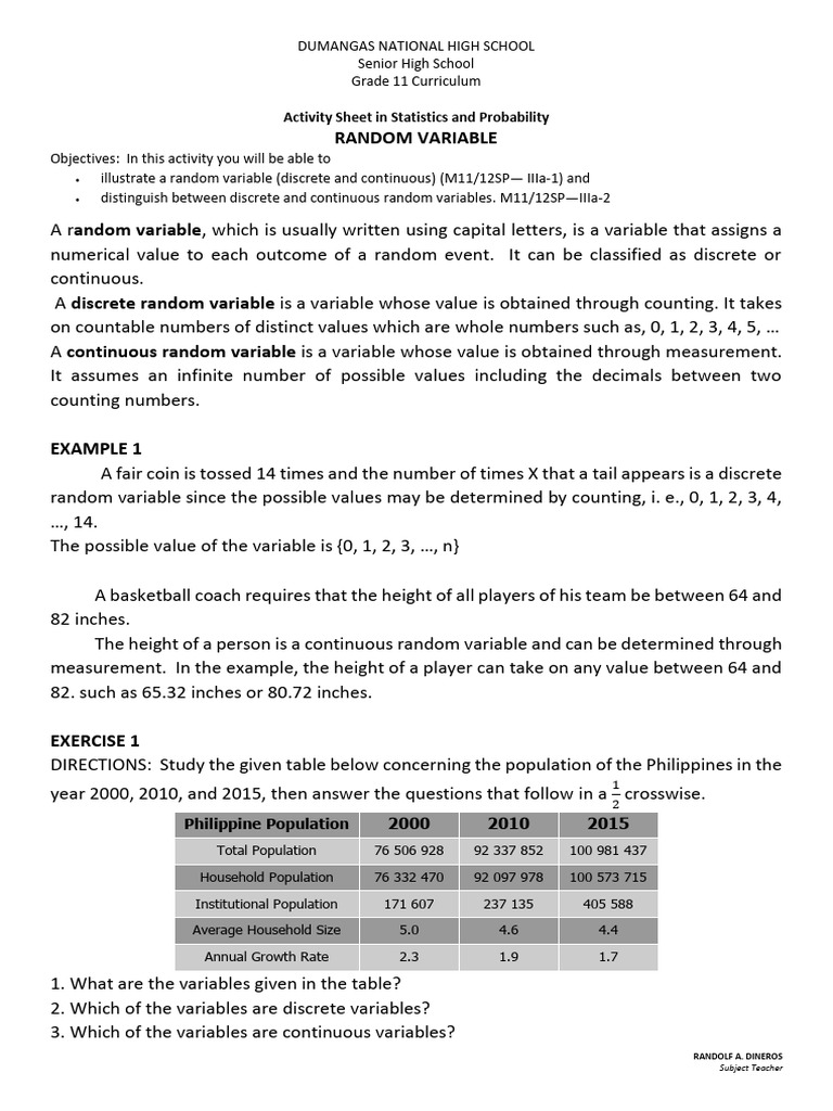Statistics & Probability Quarter 3 Week 1 - Distance Learning | PDF ...