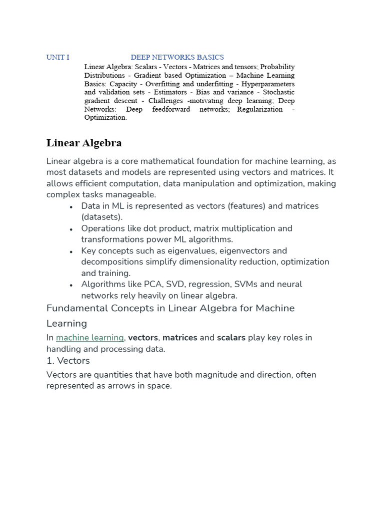 Unit 1 & 2 - Deeplearning 20ACM08 - Notes | PDF | Matrix (Mathematics ...