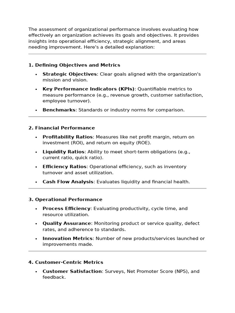 The Assessment of Organizational Performance Involves Evaluating How ...