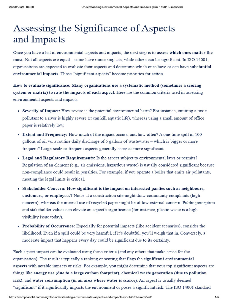 Understanding Environmental Aspects And Impacts Iso 14001 Simplified