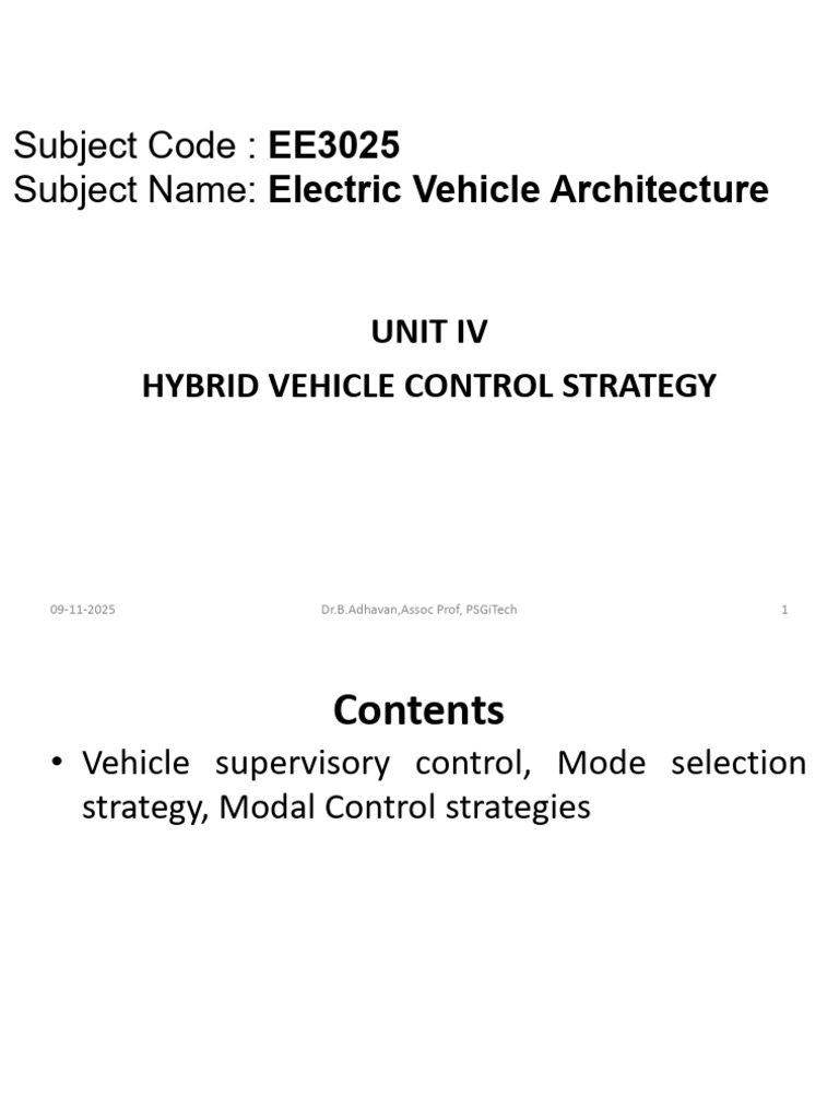 Unit IV - Hybrid Vehicle Control Strategy | PDF | Engines | Hybrid Vehicle