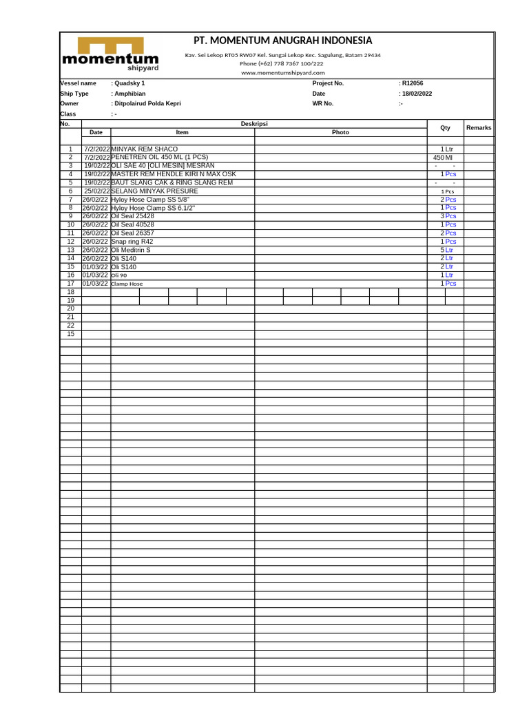 Daily Working Report - KP XXXI 1006 | PDF | Watercraft | Shipping