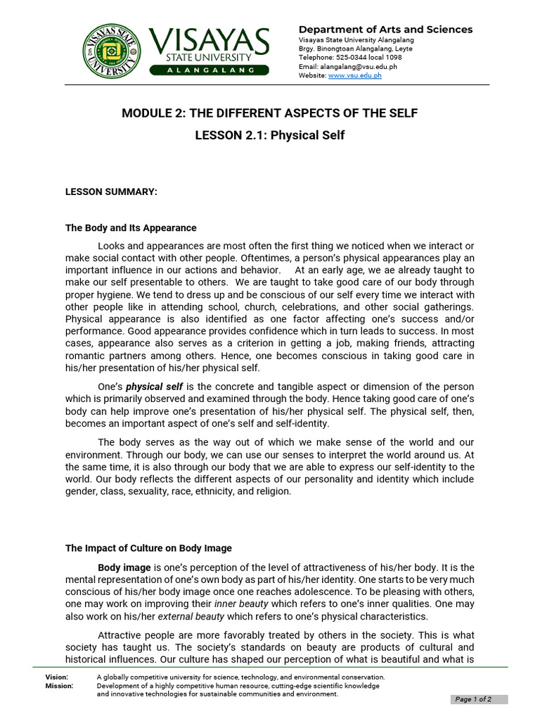 Understanding Physical Self and Body Image | PDF | Body Image | Self Esteem