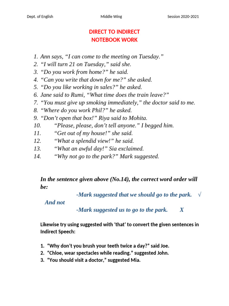 Direct To Indirect Notebook Work | PDF