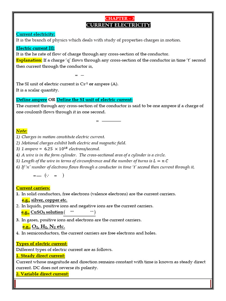Understanding Current Electricity Concepts | PDF | Electric Current ...