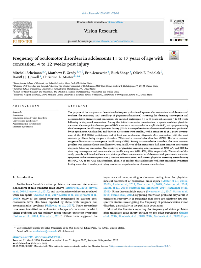 Frequency of Oculomotor Disorders in Adolescents 11 To 17 Year - 2021 ...