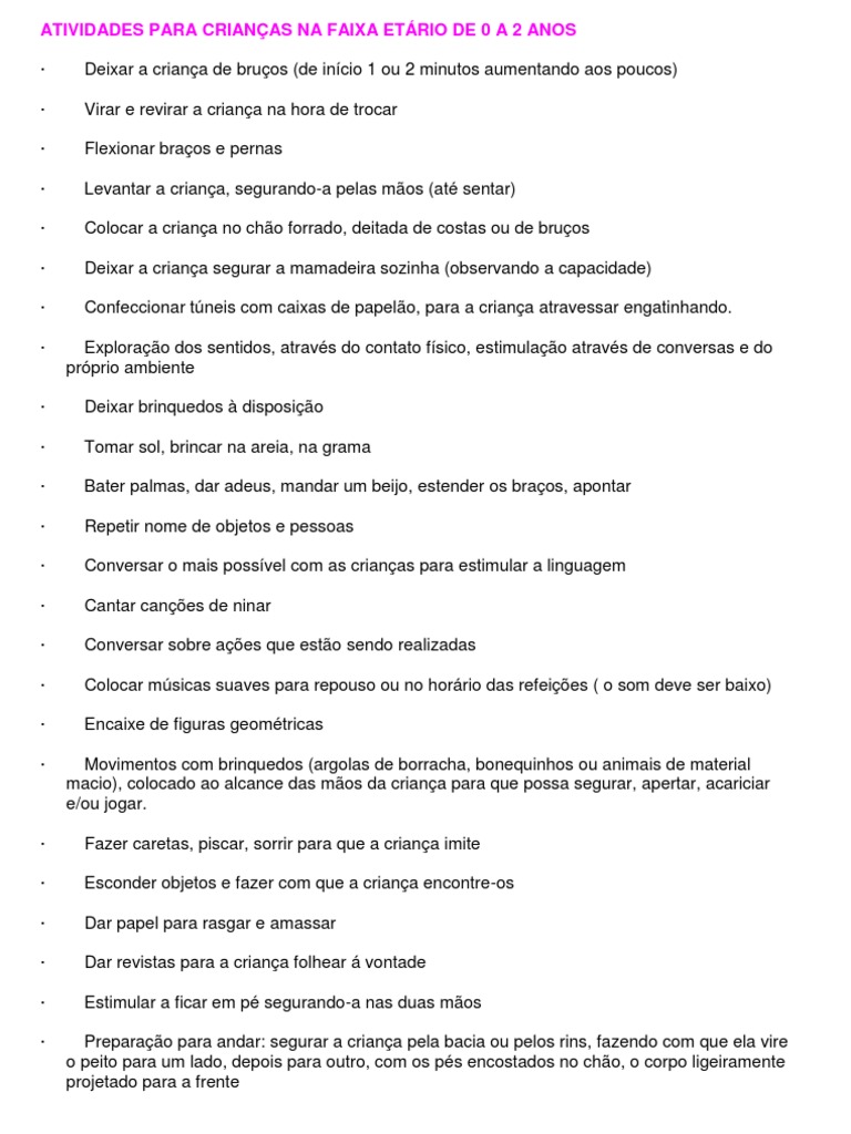 Atividades para Crianças de 0 a 2 Anos | PDF | Brinquedos | Aprendizado