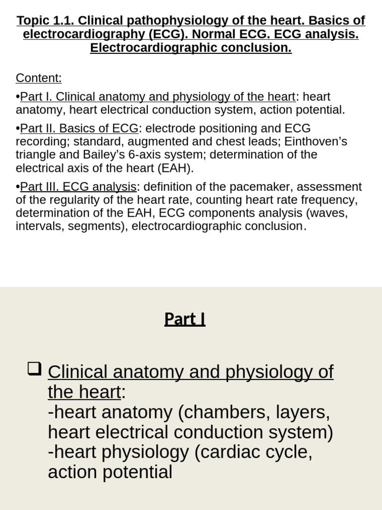 Topic 1.1. Physiology of The Heart. Basics of ECG. ECG Analysis | PDF ...