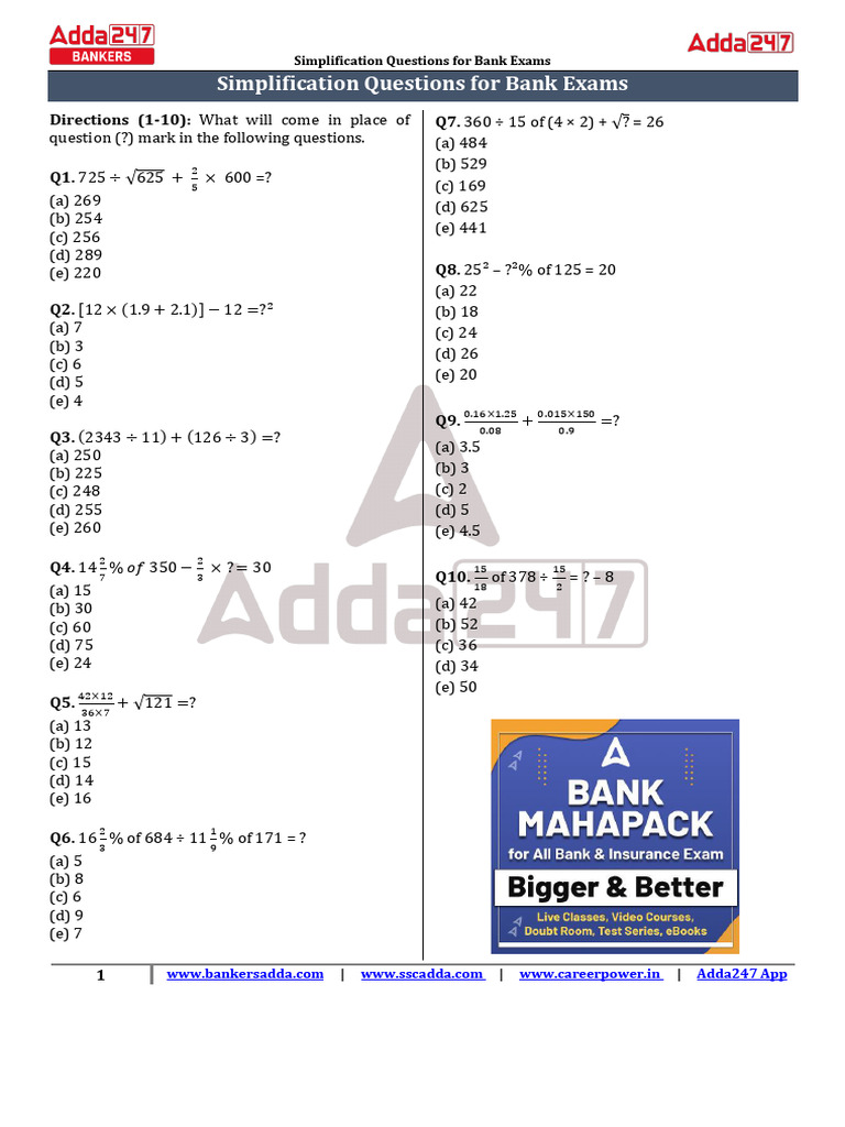 Simplification Questions For Bank Exams | PDF