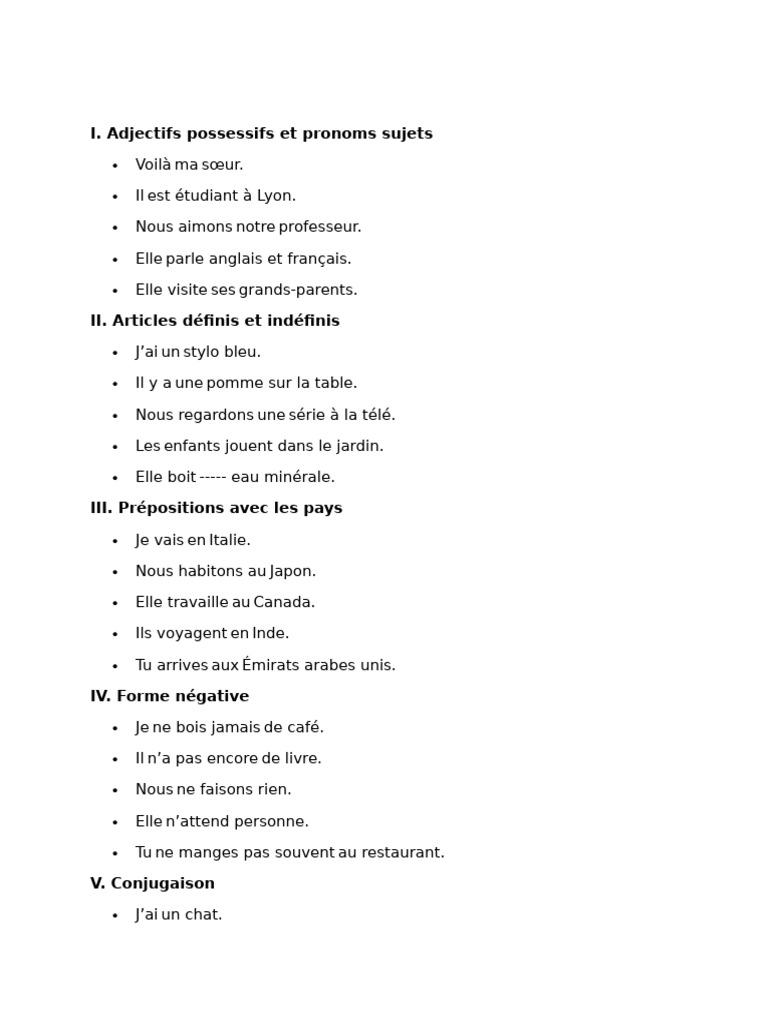 Grammaire française : adjectifs, articles, verbes | PDF | Linguistique