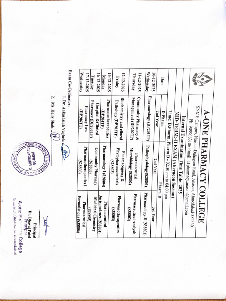 Midterm-II Time Table | PDF