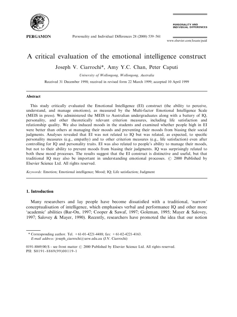 A Critical Evaluation of The Emotional Intelligence Construct) 2000 ...