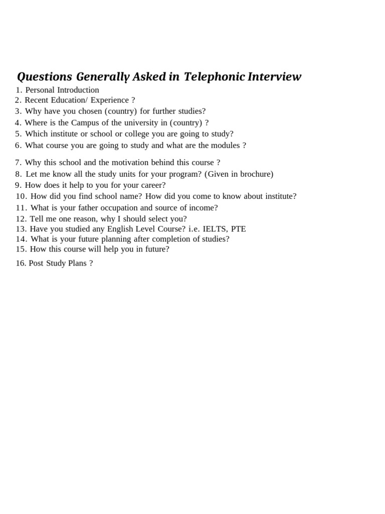 Telephonic Interview Questions Guide | PDF