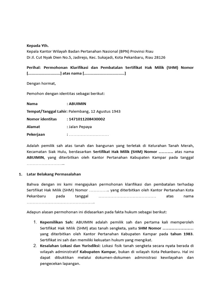 Klarifikasi Pembatalan SHM Riau | PDF