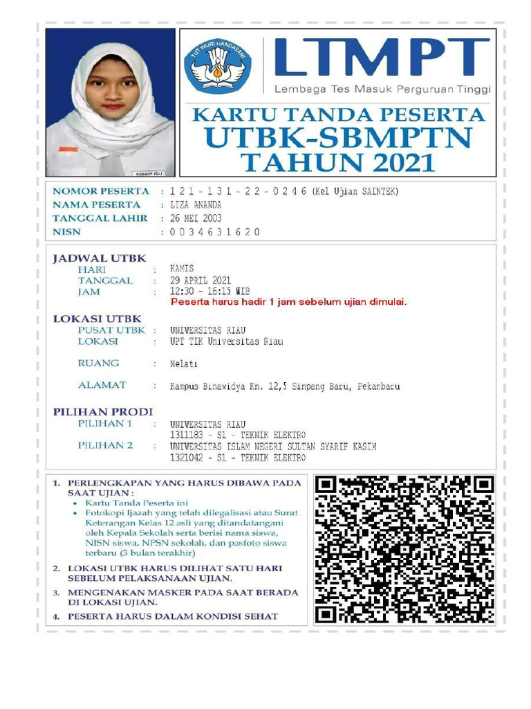 kartu utbk | PDF
