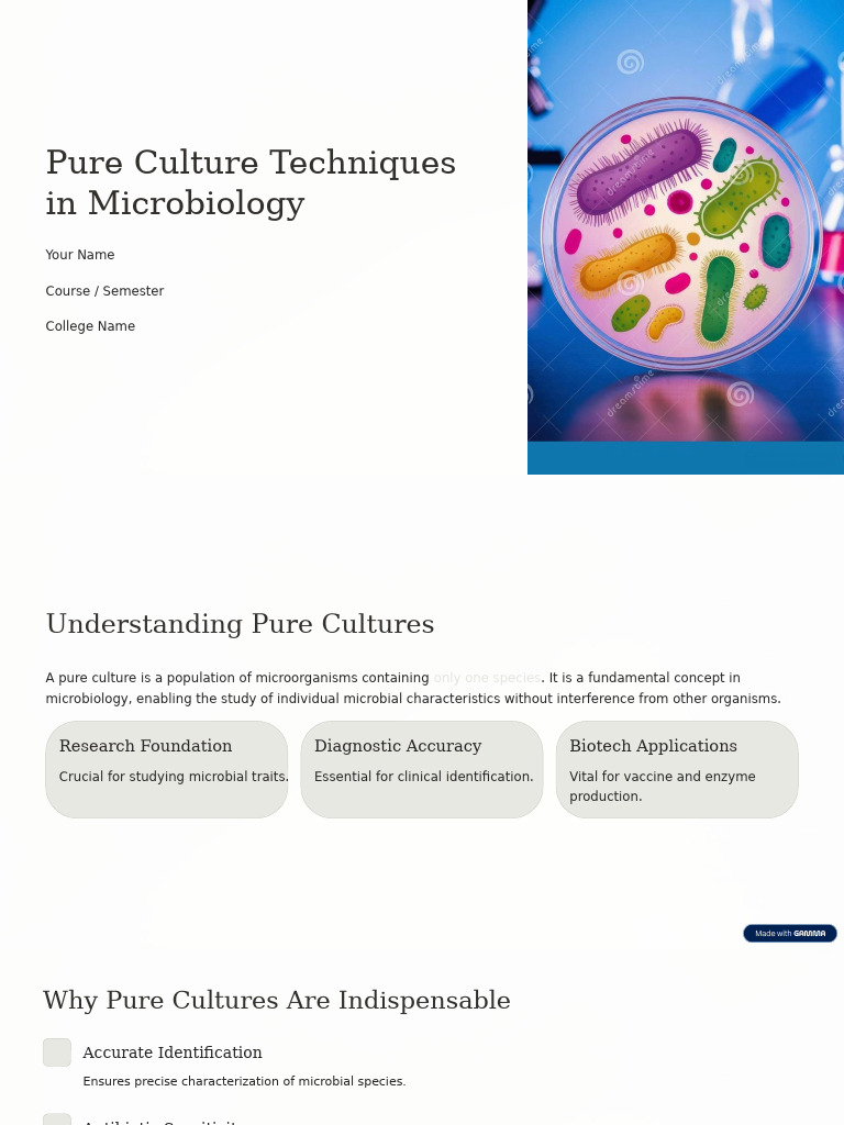 Pure Culture Techniques in Microbiology | PDF | Microorganism | Organisms