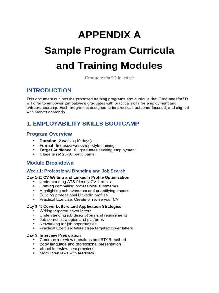 Appendix A Training Curricula | PDF | Mentorship | Analytics