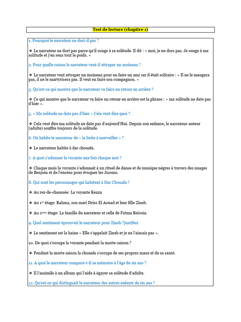 Analyse du Chapitre 1 de "La Boîte à Merveilles" | PDF