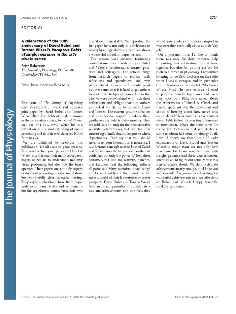 Celebrating Hubel & Wiesel's Legacy | PDF | Retina | Cerebral Cortex