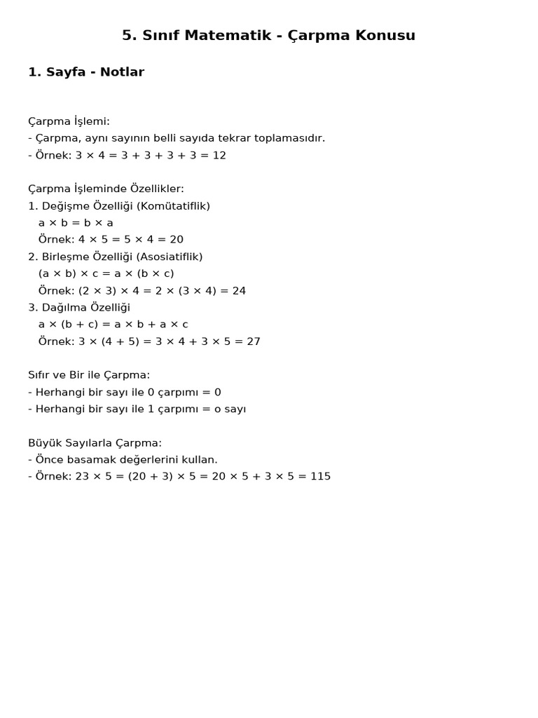 5 Sinif Carpma 3sayfa | PDF