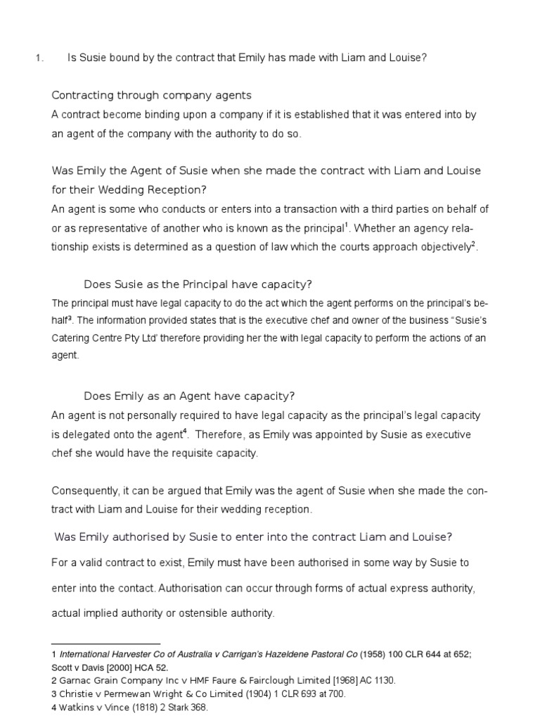 Agent Authority in Catering Contracts | PDF | Law Of Agency | Business Law