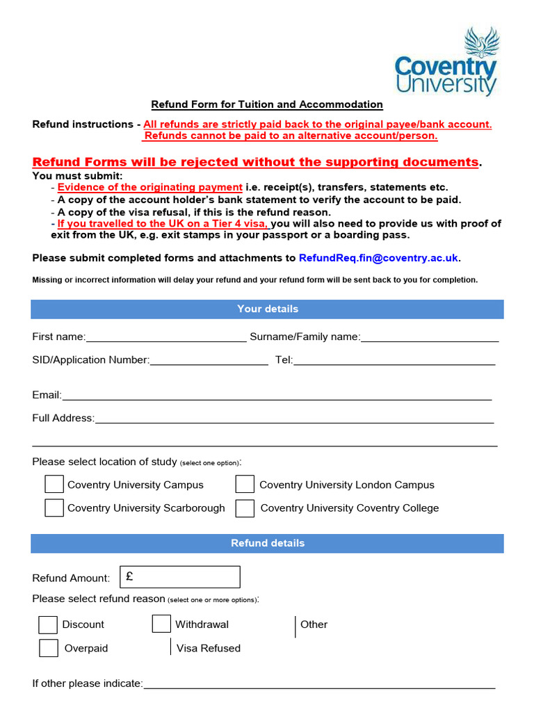 Refund Form | PDF | Payments | Travel Visa