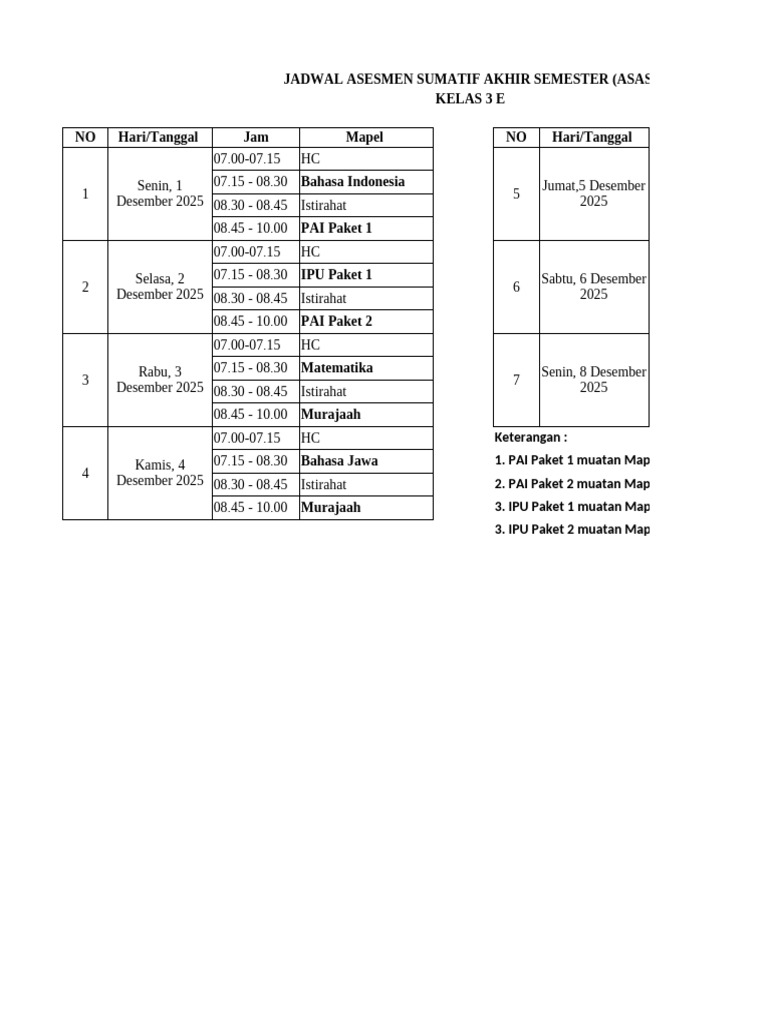 Jadwal Asas 3e 2025 2026 | PDF