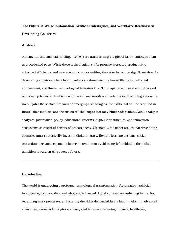 AI and Automation's Impact on Developing Workforce | PDF | Automation ...