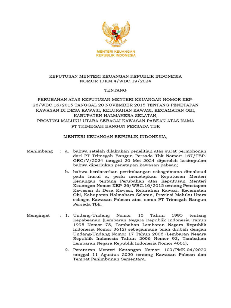 Perubahan_Atas_Keputusan_Menteri_Keuangan_Nomor_KEP_26_WBC_16_2015 | PDF