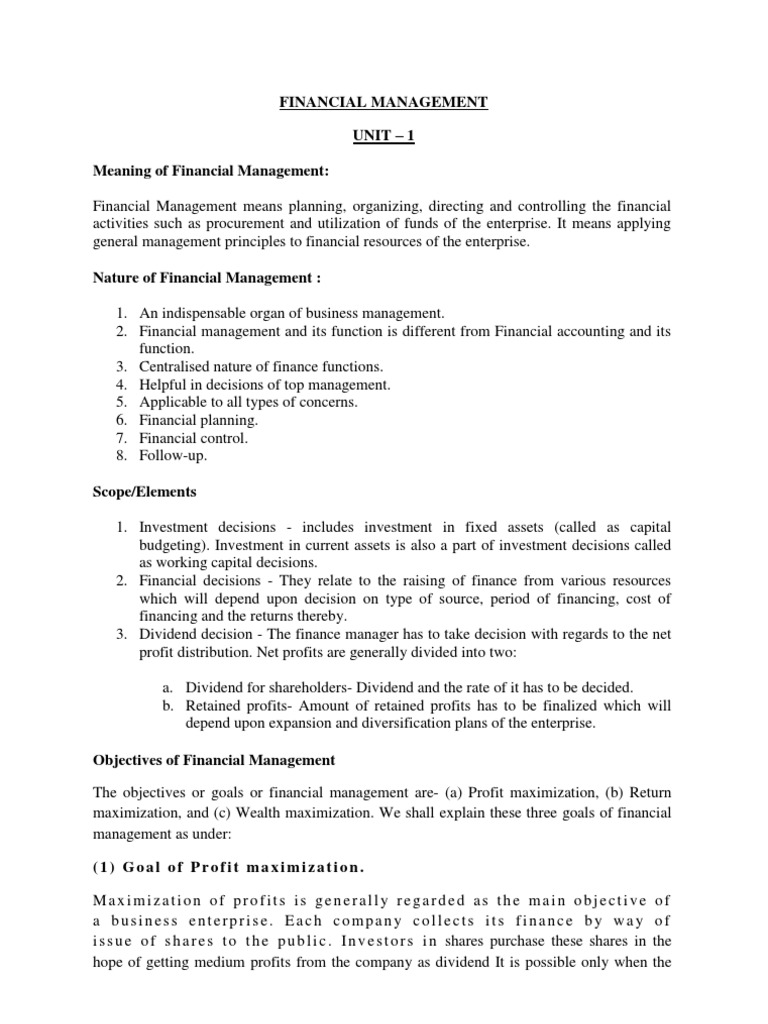 Financial Management Notes | Download Free PDF | Profit (Accounting ...