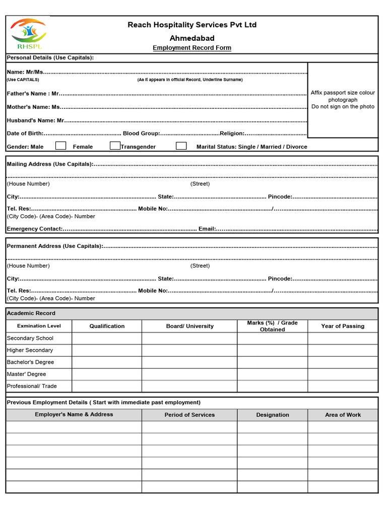 Employment Record Form | PDF | Gender | Gender Studies