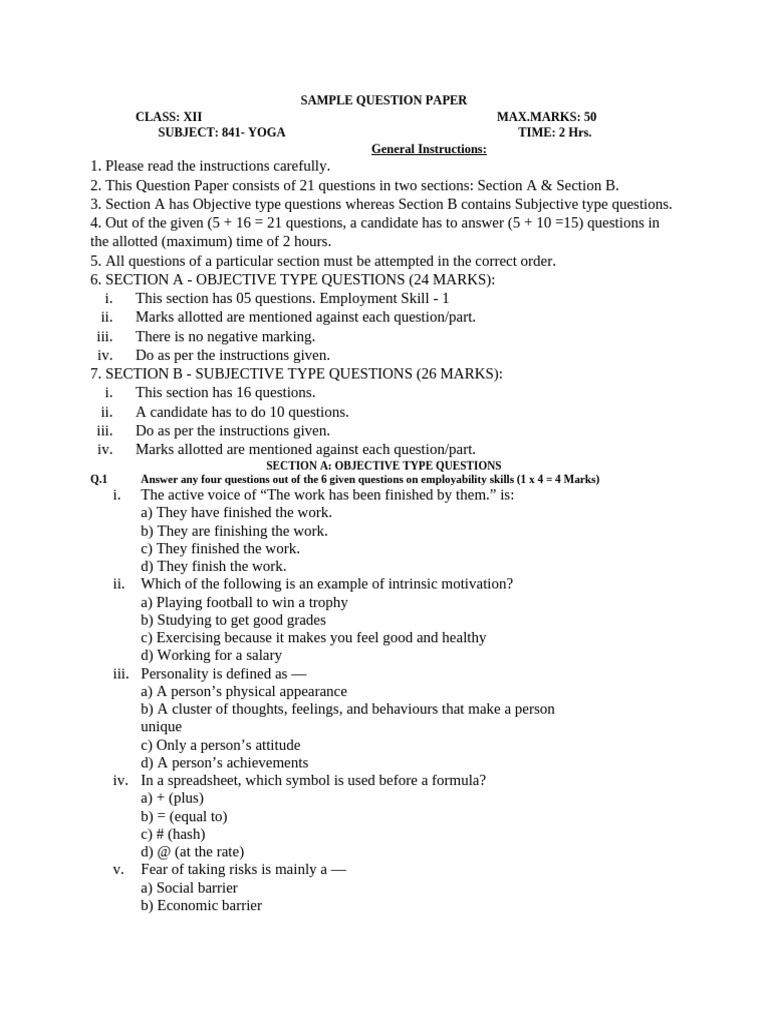 Yoga Sample Question Paper | PDF | Yoga | Asana