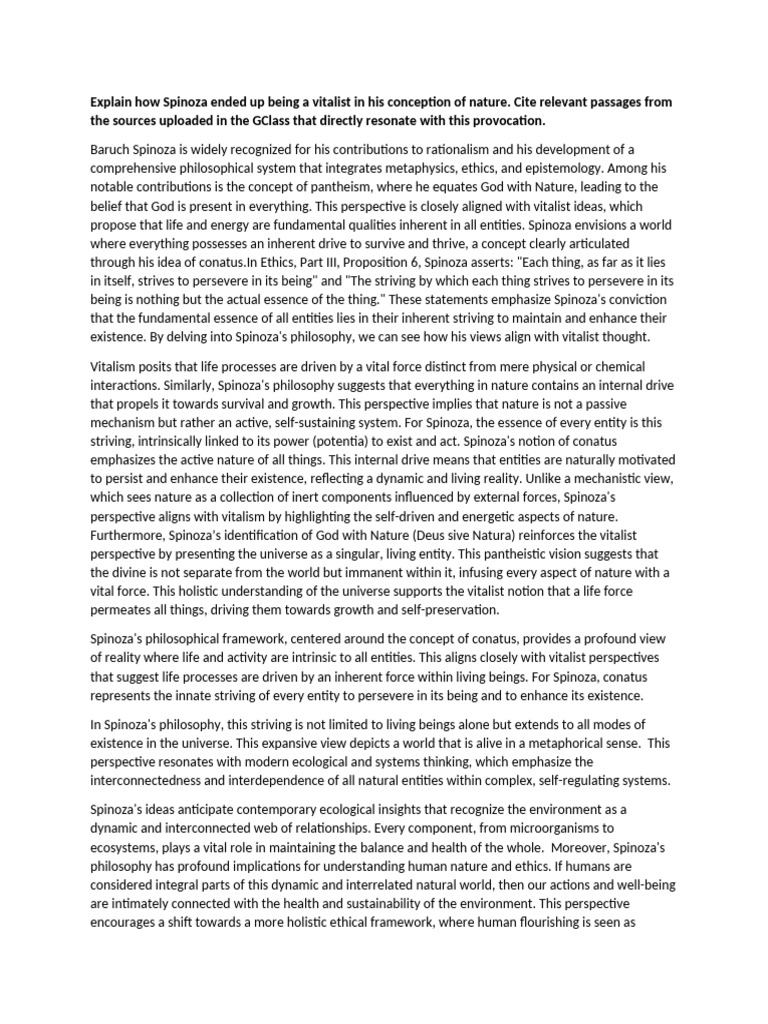 Spinoza's Vitalism in Nature's Philosophy | PDF | Baruch Spinoza | Reason