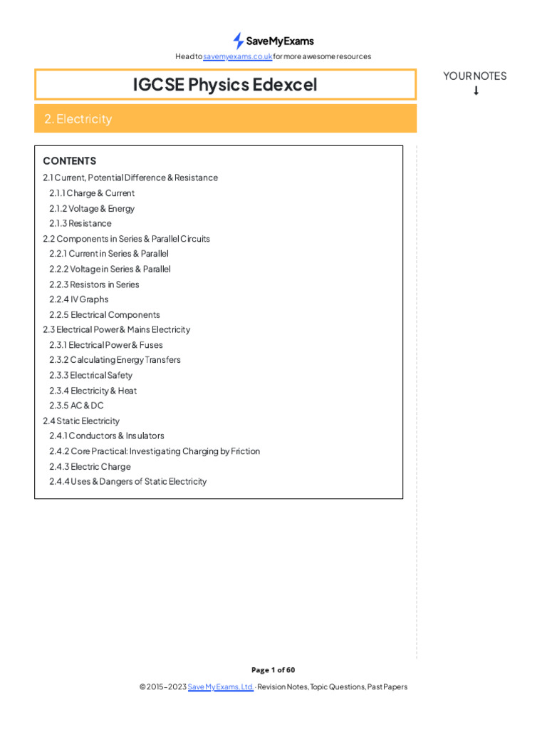 IGCSE Physics Edexcel: 2. Electricity | PDF | Series And Parallel ...