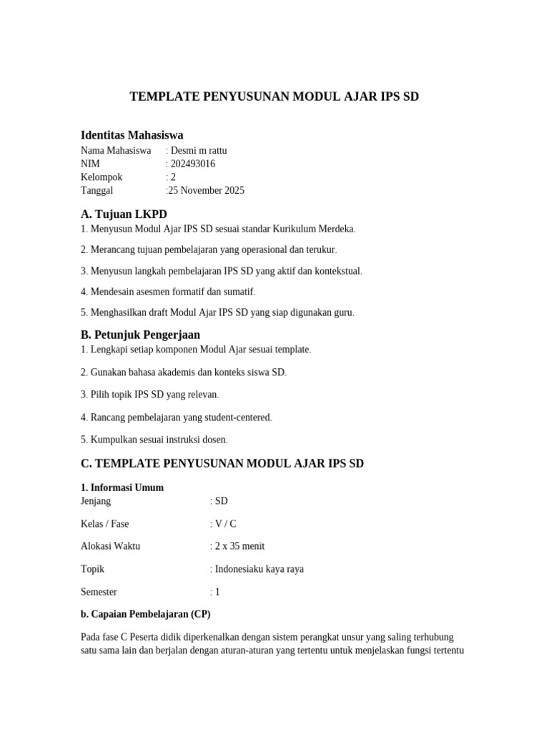 Template - Modul - Ajar - IPS - SD (1) .Docx Desmi | PDF