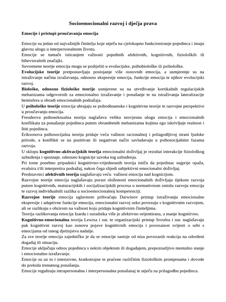 Socioemocionalni Razvoj Predavanja | PDF