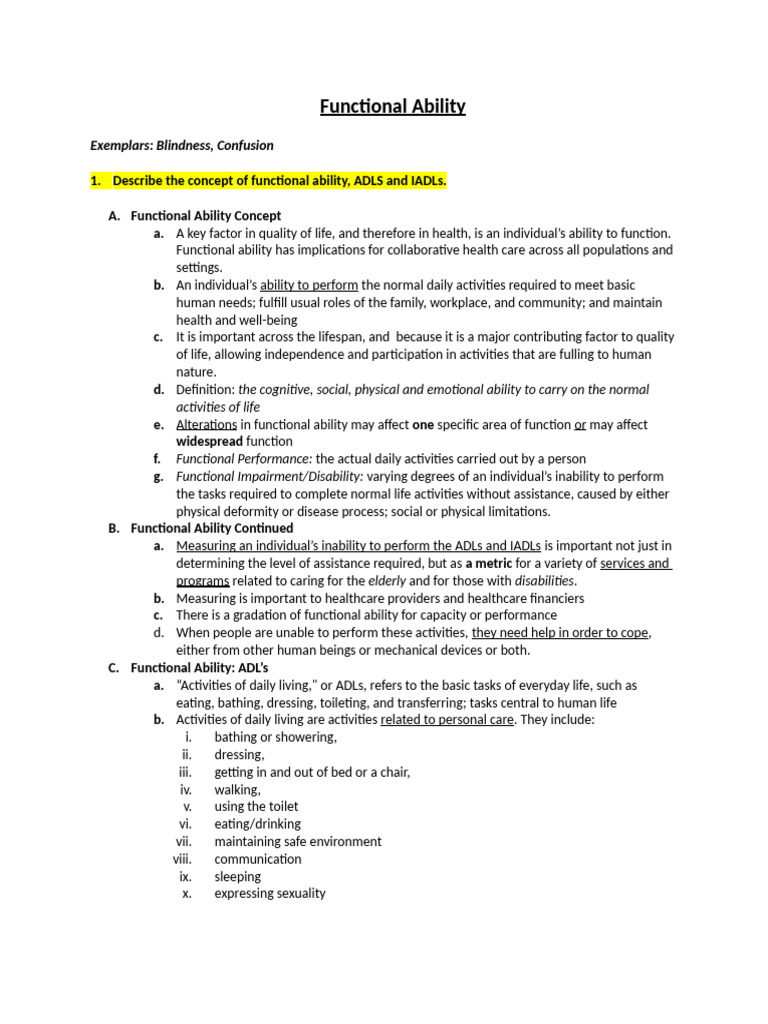 Understanding Functional Ability and ADLs | PDF | Health Care ...