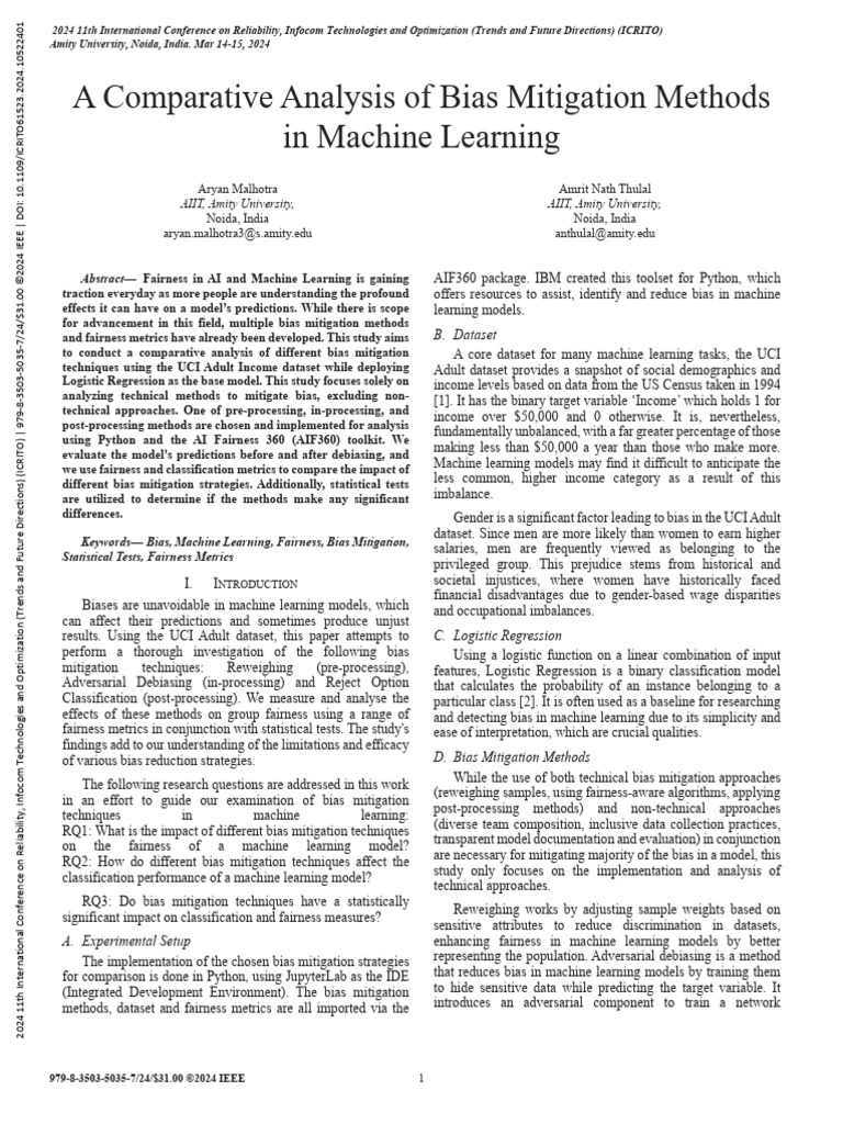 A Comparative Analysis of Bias Mitigation Methods in Machine Learning | PDF | P Value | Machine ...