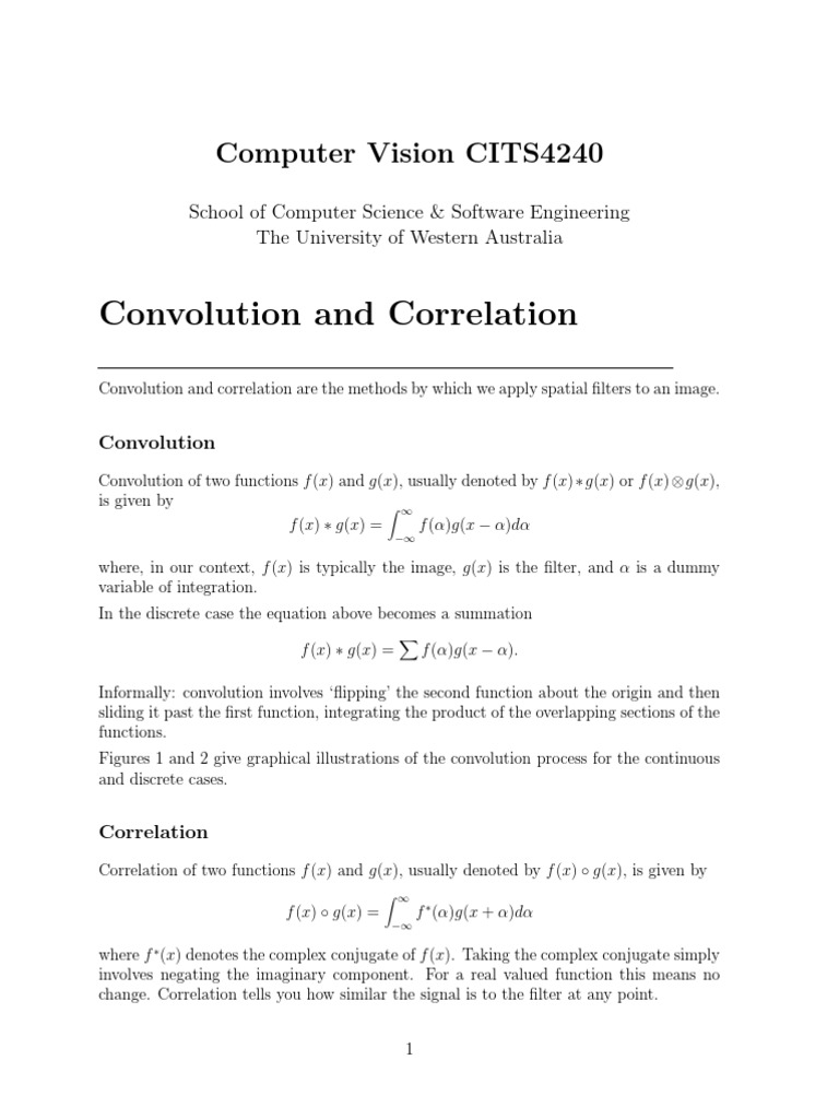 Convolution and Correlation: Computer Vision CITS4240 | Download Free PDF | Convolution ...